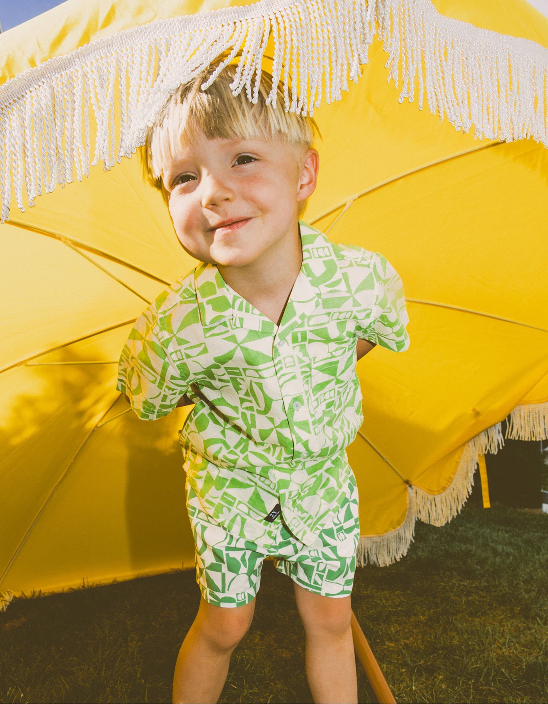 Short Sleeve Shirt with Pattern for Boys, Green/White – Ziddy KSA