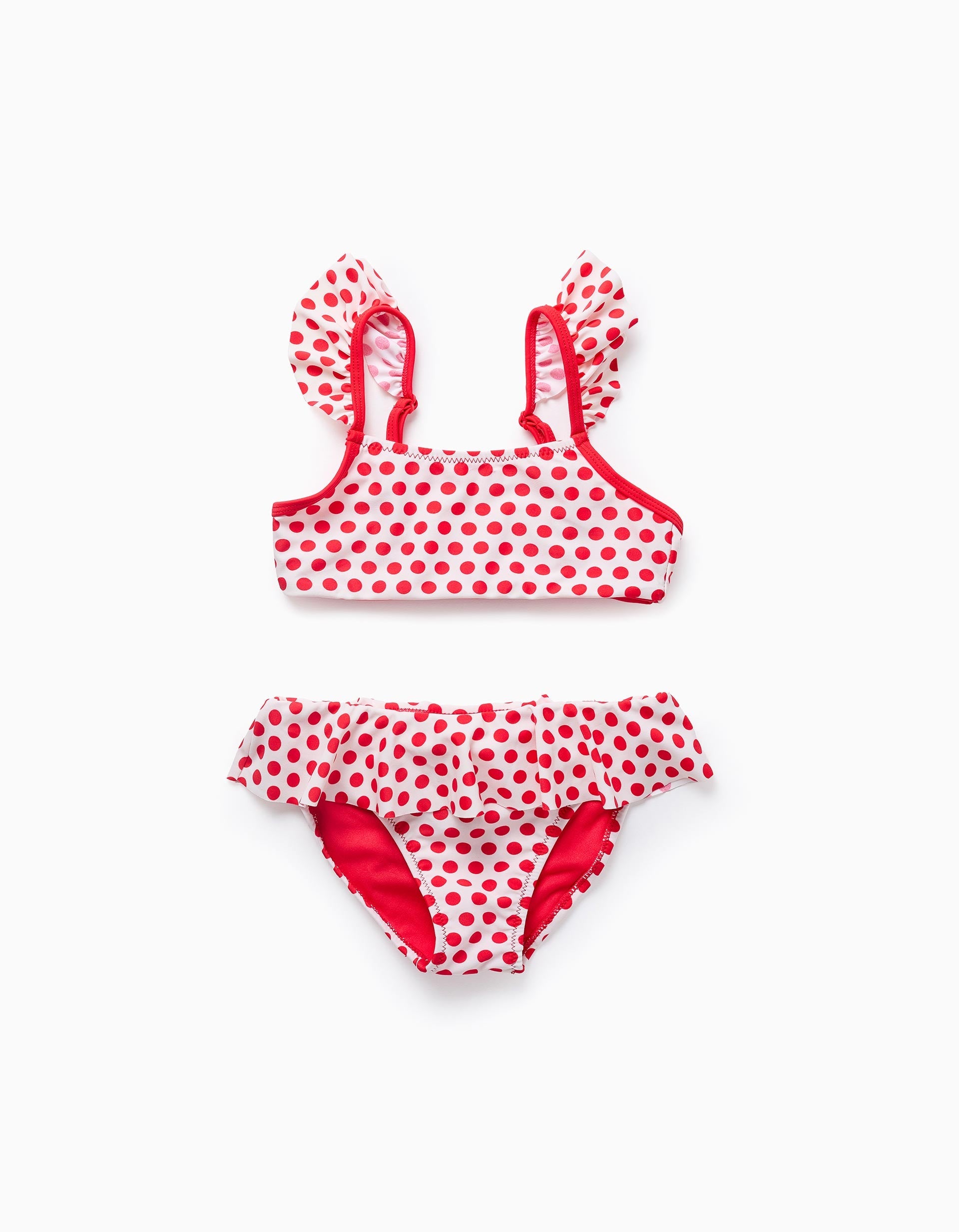 Polka Dot Bikini with Ruffles for Girls, White/Red – Ziddy KSA