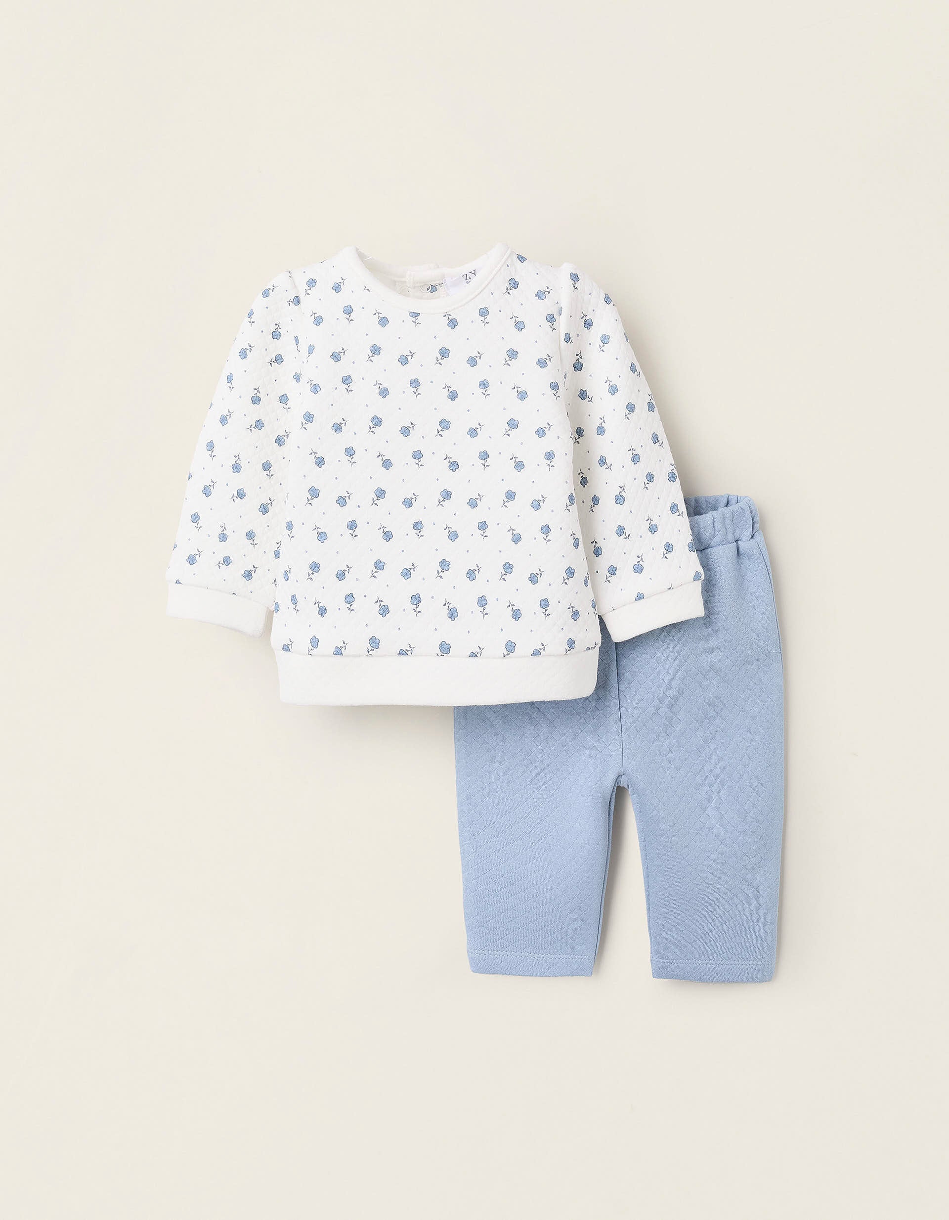 Floral Tracksuit with Texture for Newborn Girls, Blue/White | La vie en ...